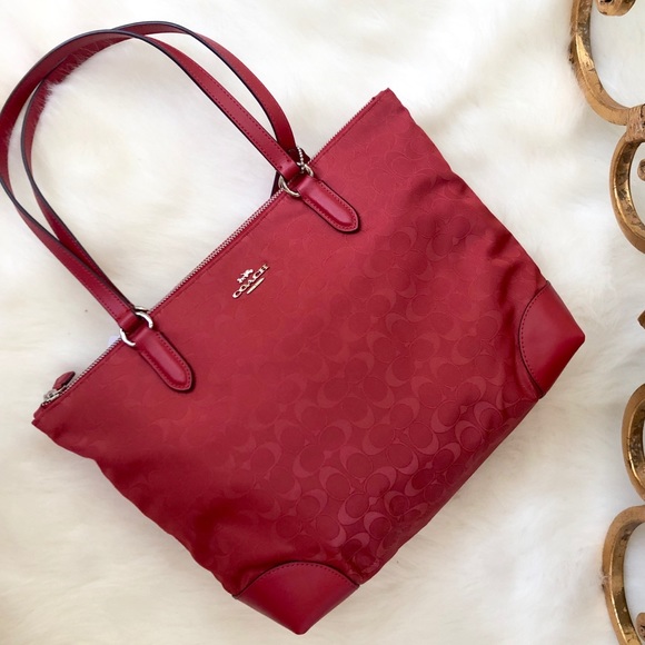 Coach | Bags | Coach Nwt Red Signature Print Tote Bag | Poshmark